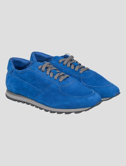 Isaia Blue Leather Suede Sneakers Shoes | IsuiT