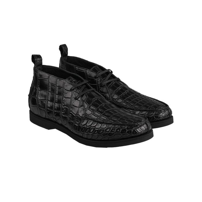 Kiton Black Leather Crocodile Boots | IsuiT
