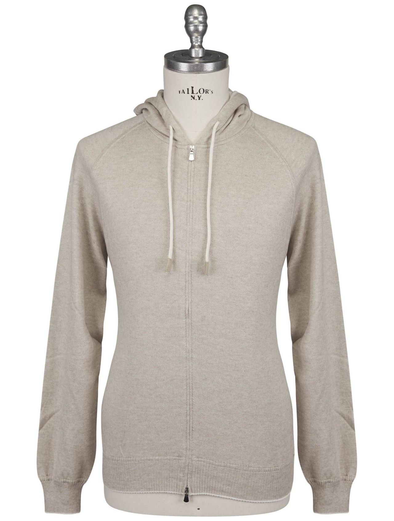 Gran Sasso Beige Cotton Cashmere Sweater Full Zip hoodie | IsuiT