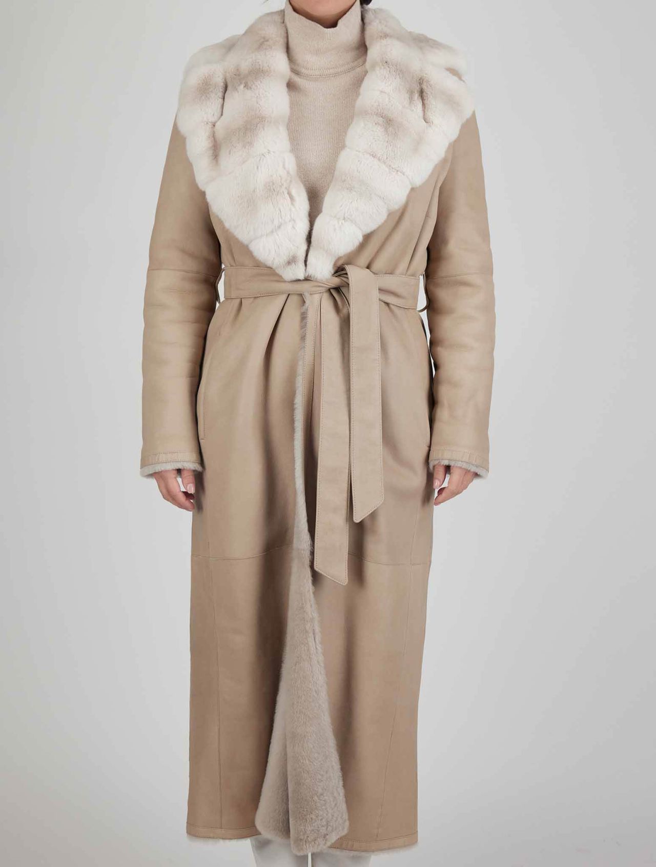 Kiton Gray Leather Shearling Overcoat | IsuiT