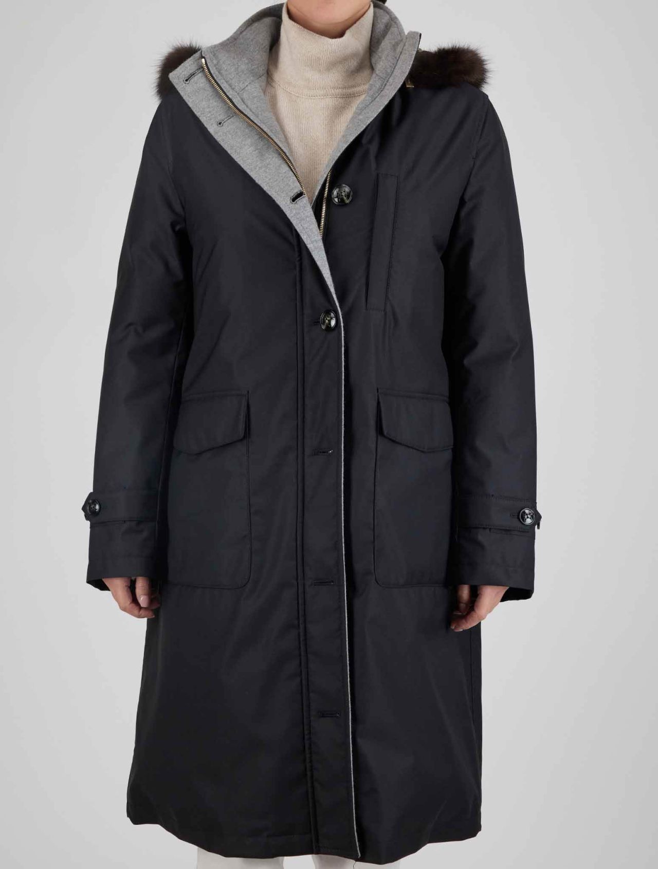 Kiton Black Wool Pa Silk Sable Hood Overcoat | IsuiT
