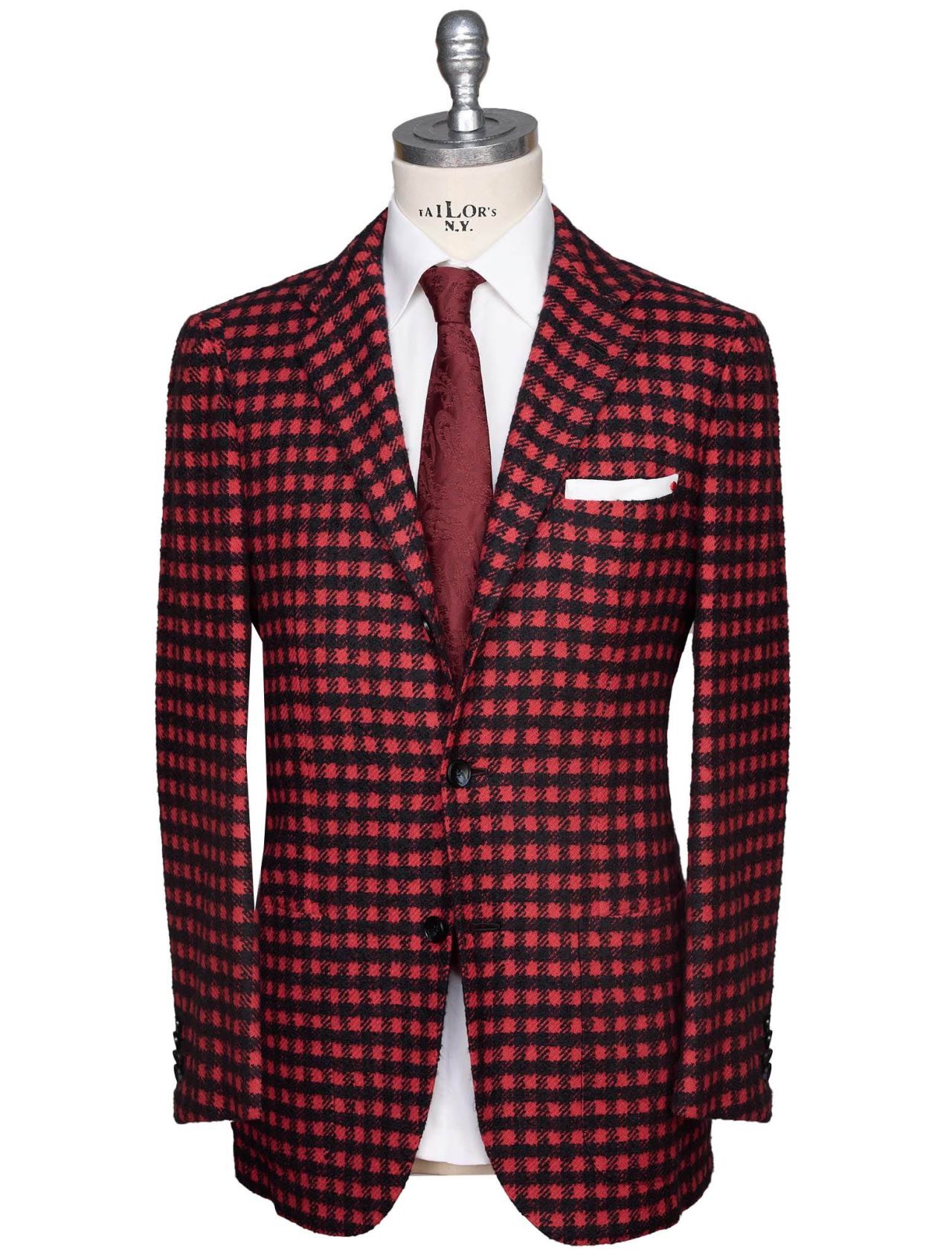 Kiton Red Black Cashmere Silk Blazer | IsuiT
