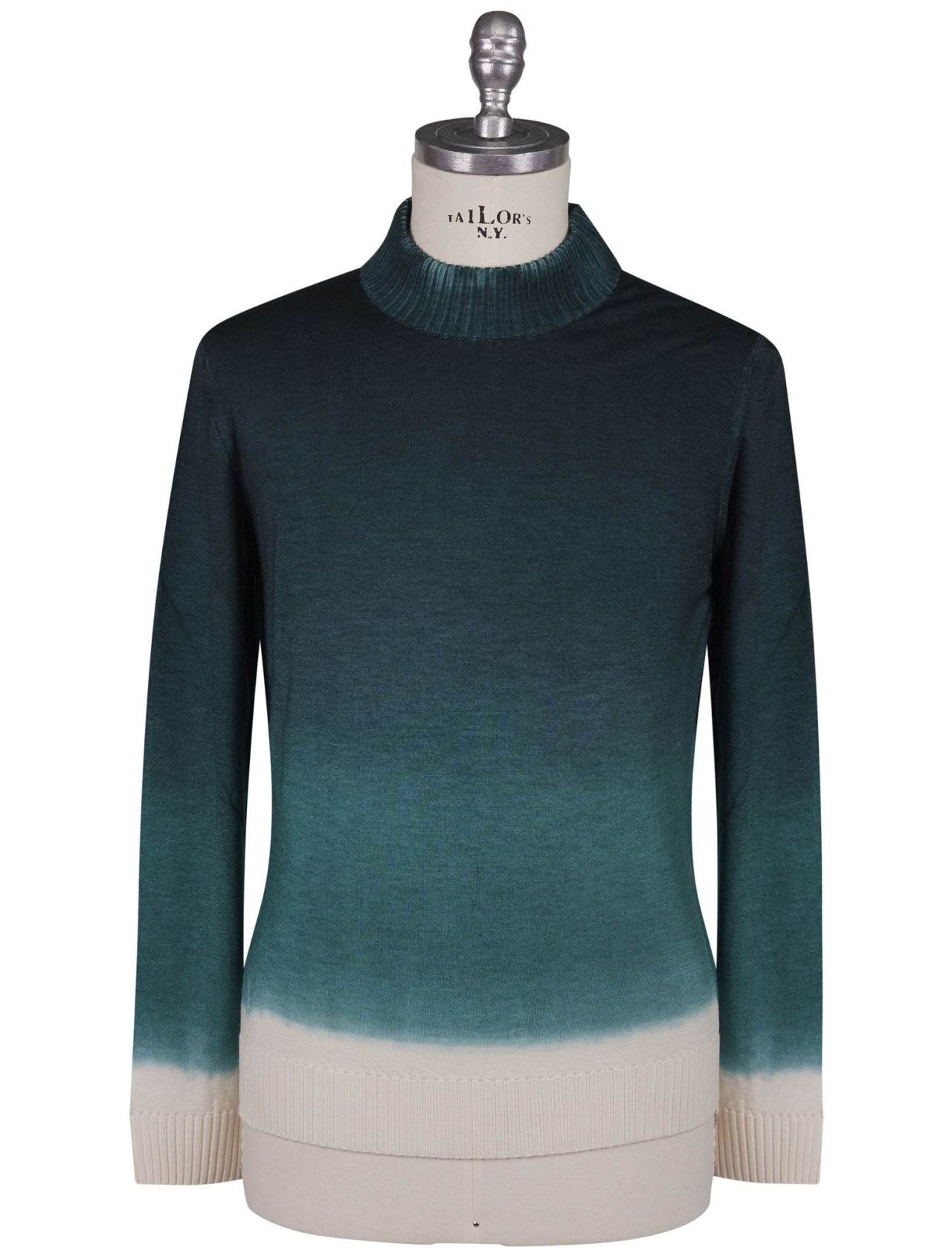Kiton Green White Cashmere Silk Sweater Half Neck | IsuiT