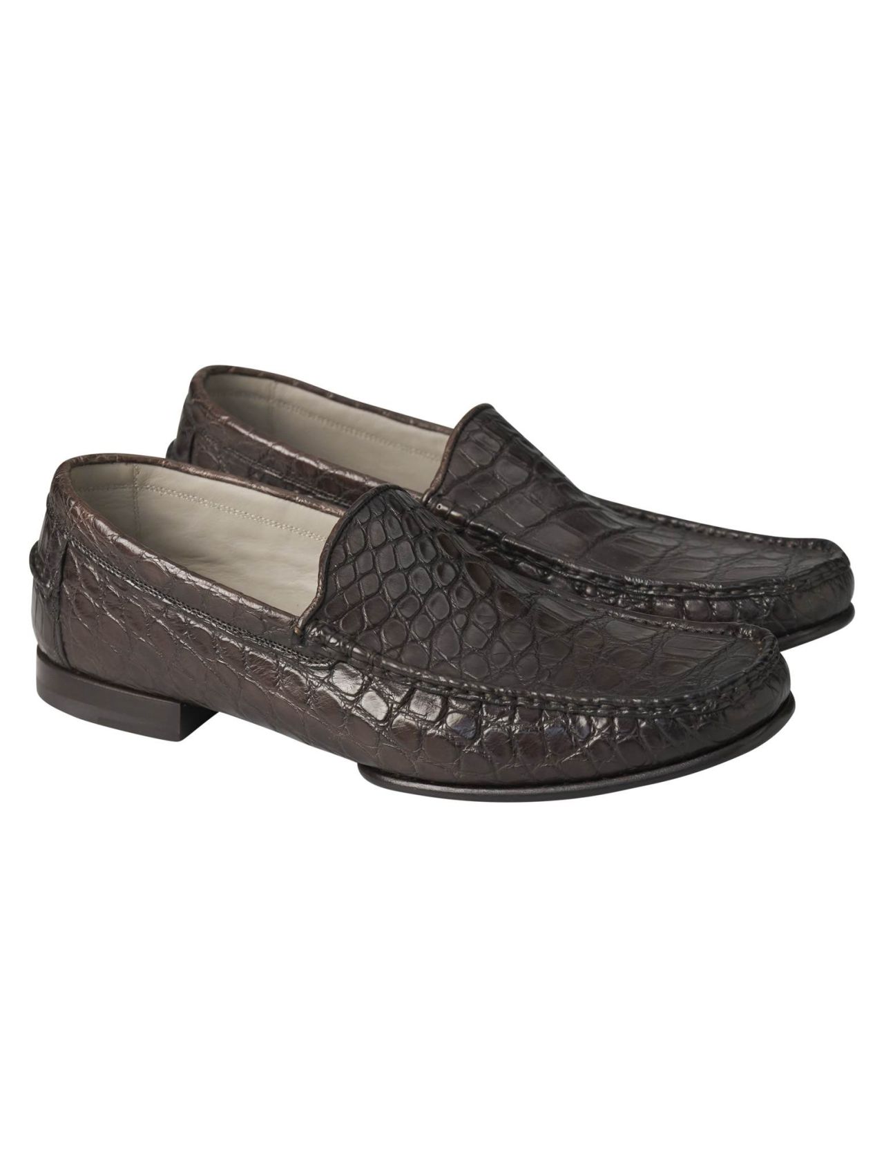 Kiton Brown Leather Crocodile Loafers | IsuiT