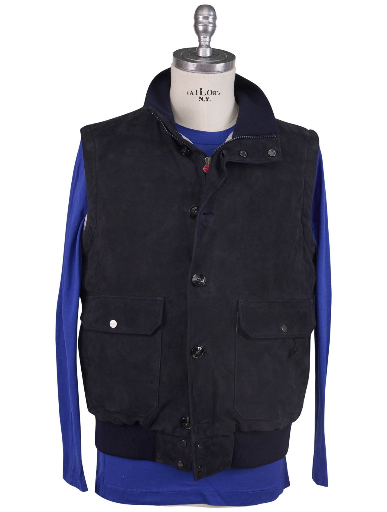 Kiton Blue Cashmere Leather Suede Vest | IsuiT